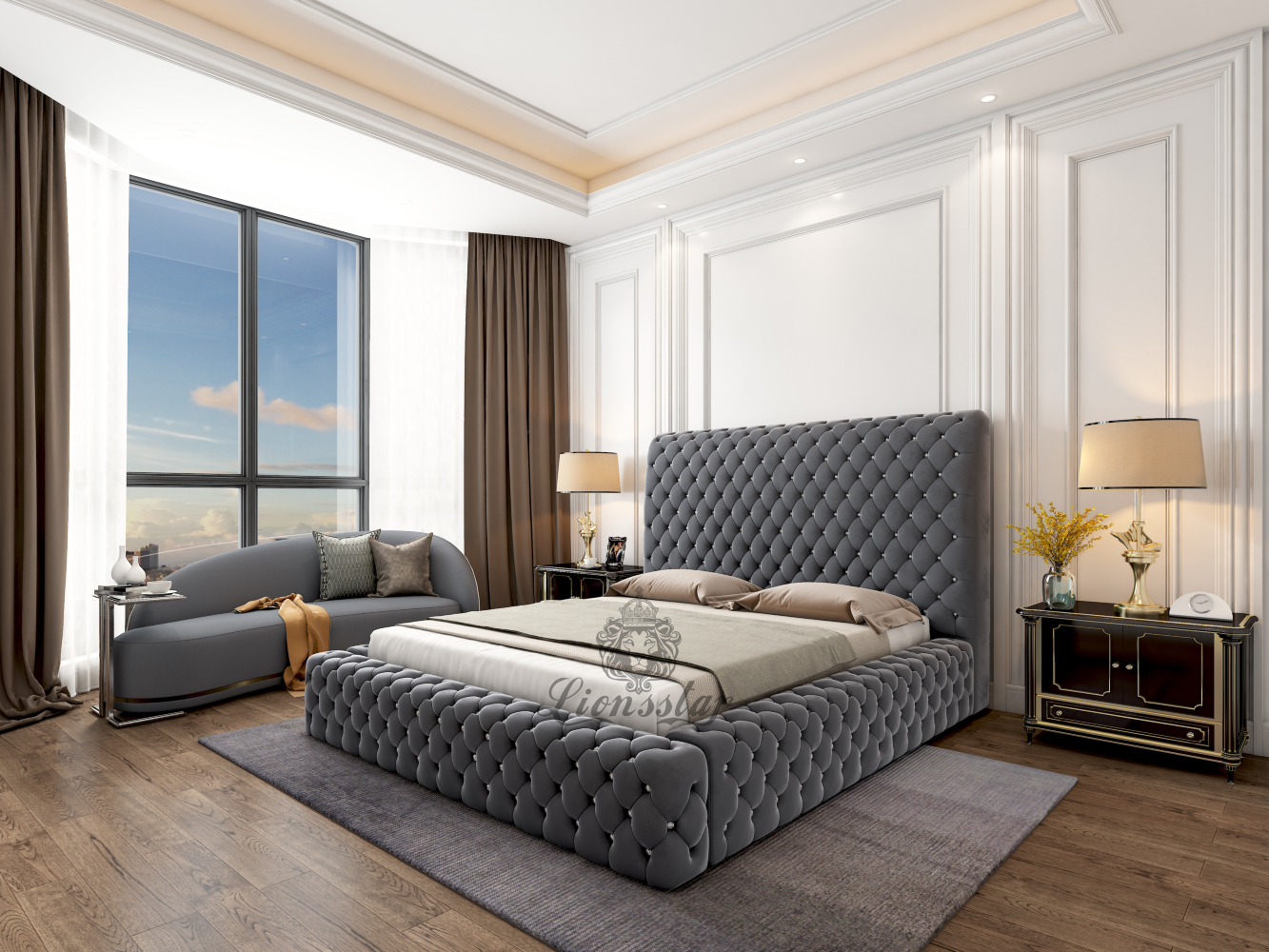 Luxus Designer Bett Chesterfield Big Wall | Lionsstar GmbH